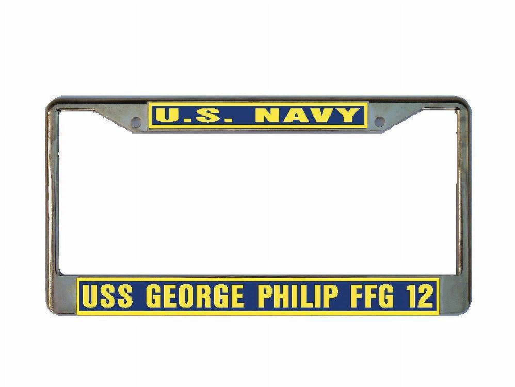 USS GEORGE PHILIP FFG 12 License Plate Frame Gold Chrome Metal Military ...