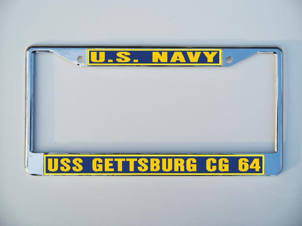 USS GETTYSBURG CG 64 License Plate Frame Chrome Metal Military Navy USN ...