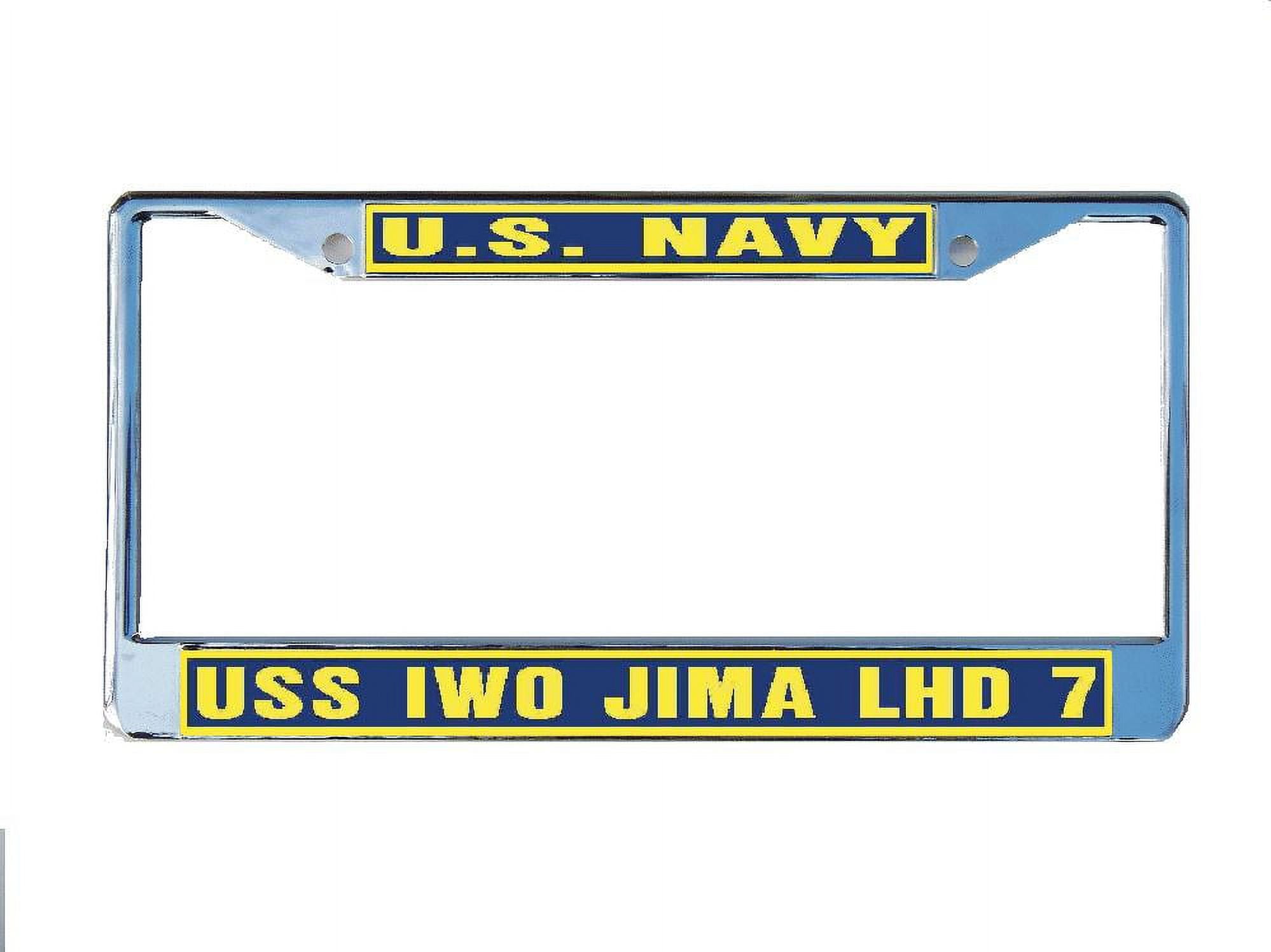 USS IWO JIMA LHD 7 License Plate Frame Chrome Metal Military Navy USN ...