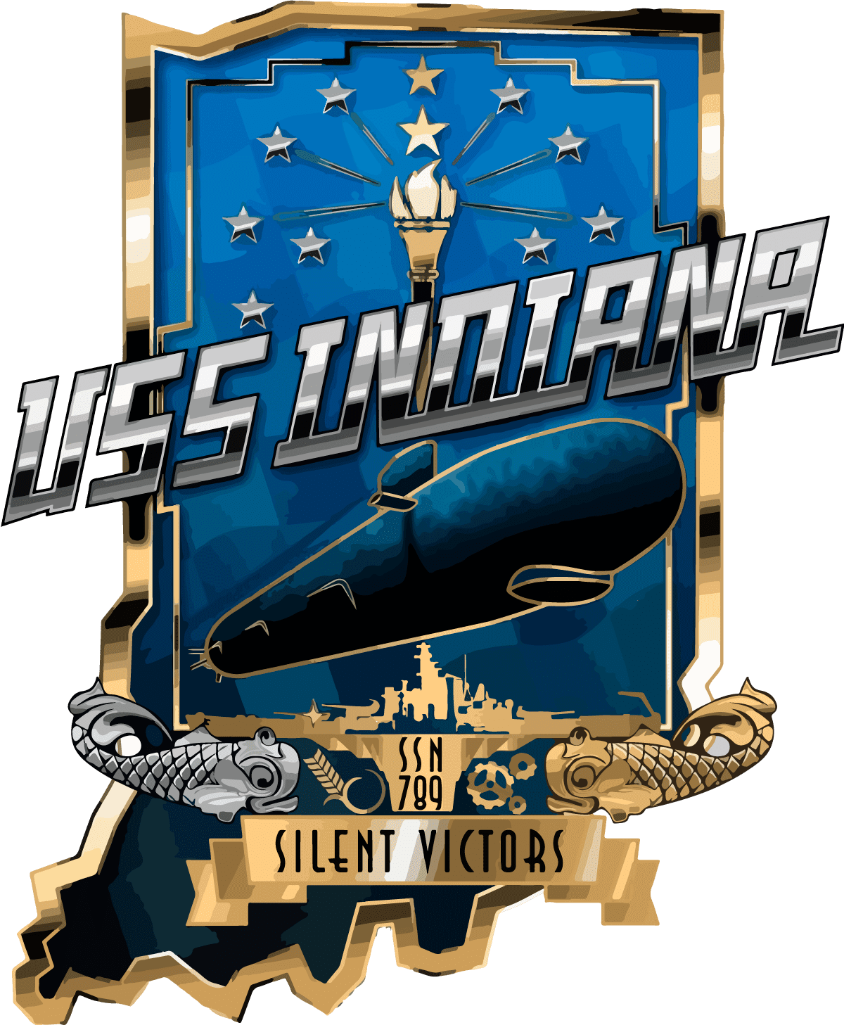 USS Indiana SSN-789 Badge Sticker Decal Virginia Class Attack submarine ...