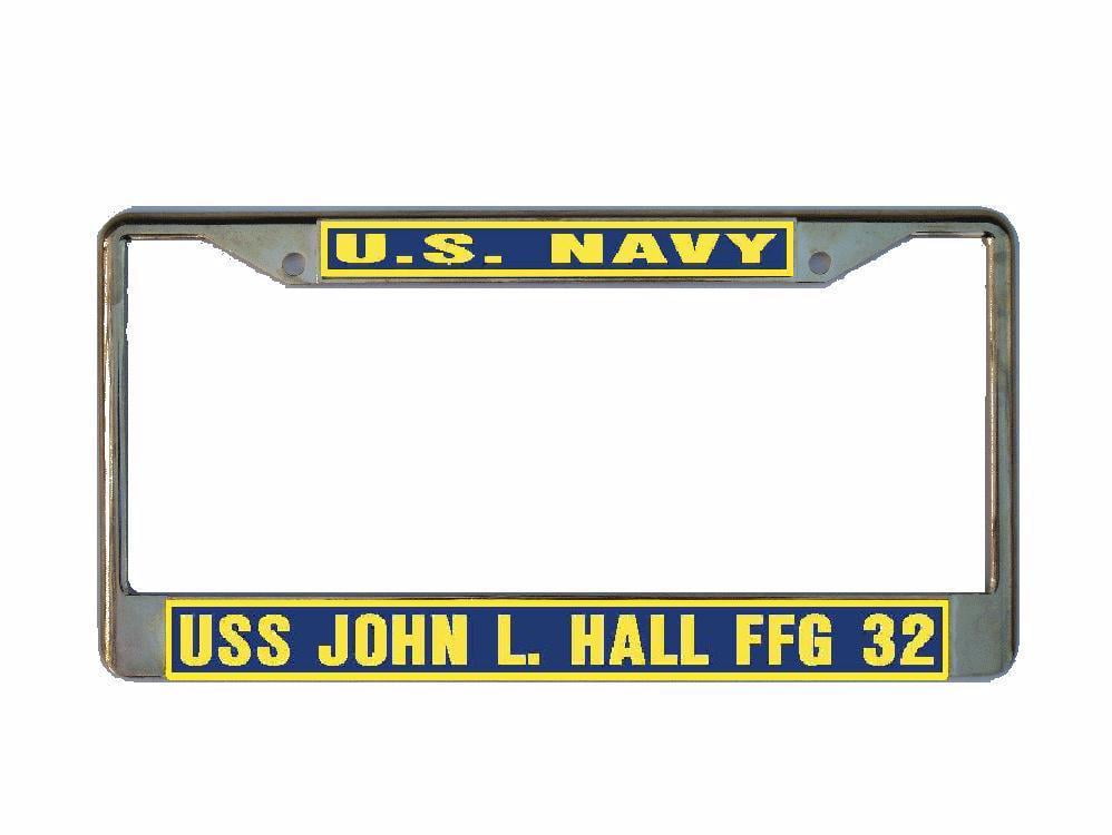 USS JOHN L HALL FFG 32 License Plate Frame Gold Chrome Metal Military ...