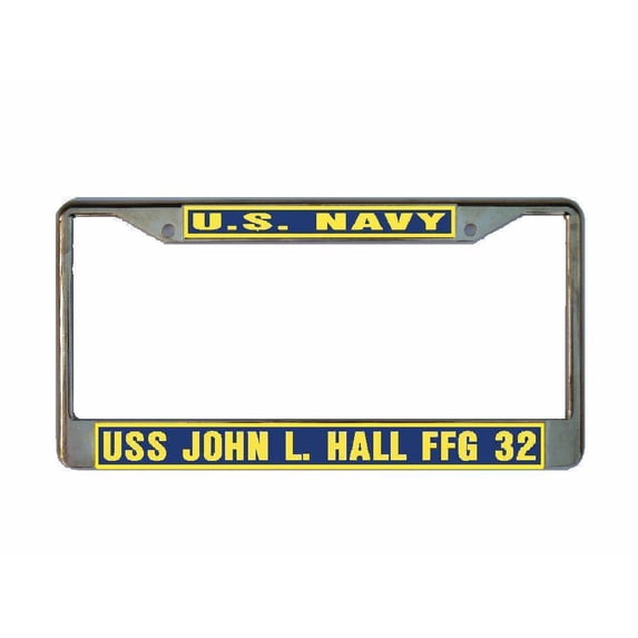 USS JOHN L HALL FFG 32 License Plate Frame Gold Chrome Metal Military ...