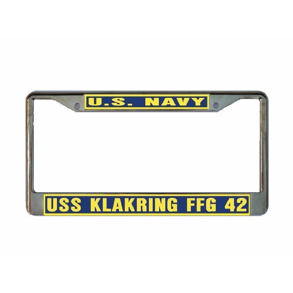 USS KLAKRING FFG 42 License Plate Frame Gold Chrome Metal Military Navy ...