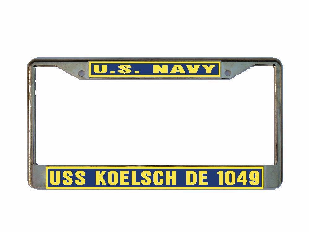 USS KOELSCH DE 1049 License Plate Frame Gold Chrome Metal Military Navy ...