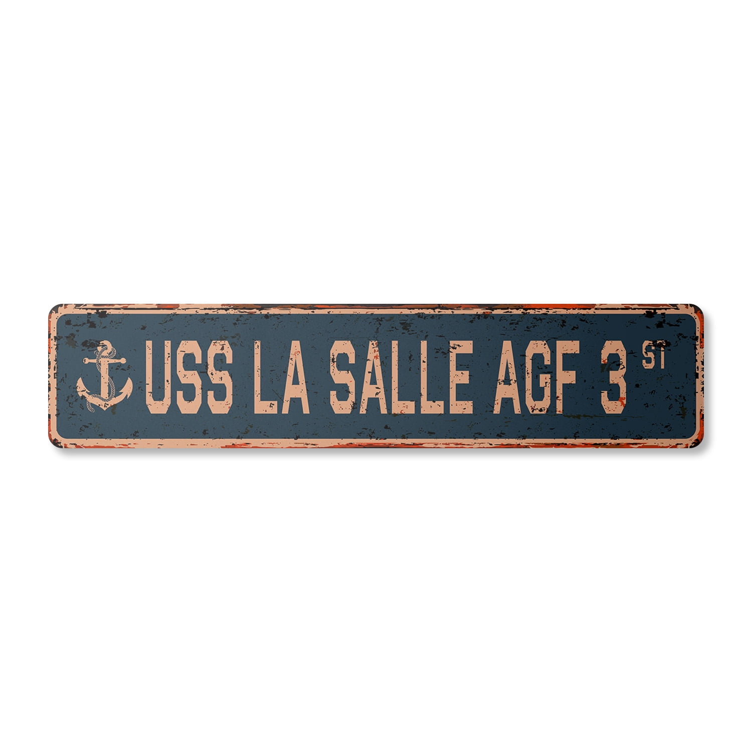 USS LA SALLE AGF 3 Vintage Aluminum Street Sign us navy ship veteran sailor rustic metal tin ...