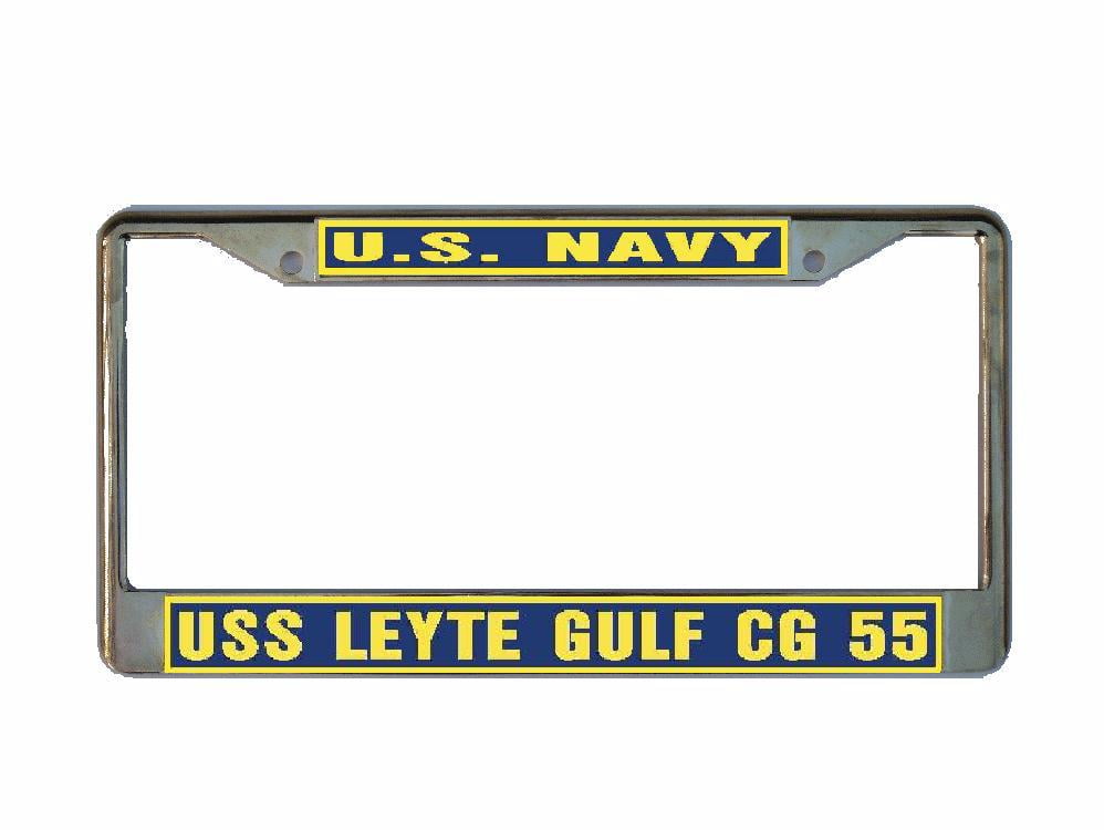 USS LAYTE GULF CG 55 License Plate Frame Gold Chrome Metal Military ...