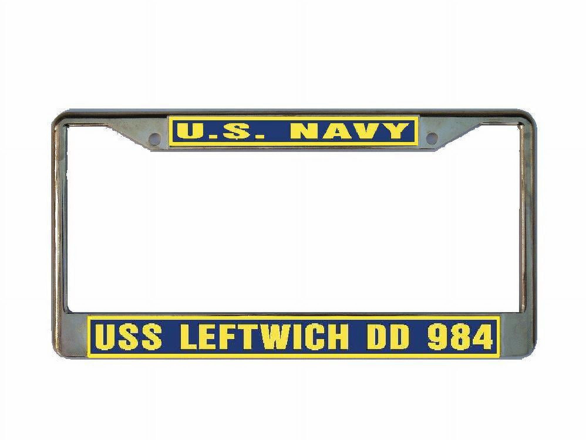 USS LEFTWICH DD 984 License Plate Frame Gold Chrome Metal Military Navy ...