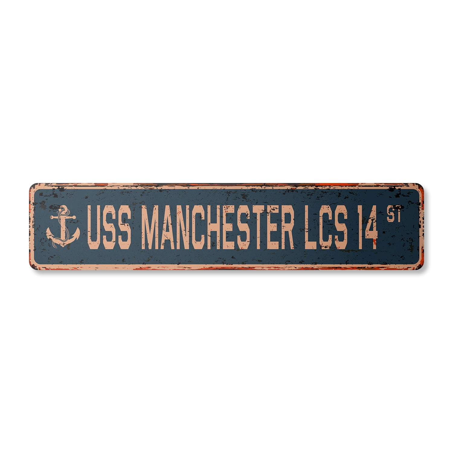USS MANCHESTER LCS 14 Vintage Plastic Street Sign us navy ship veteran ...