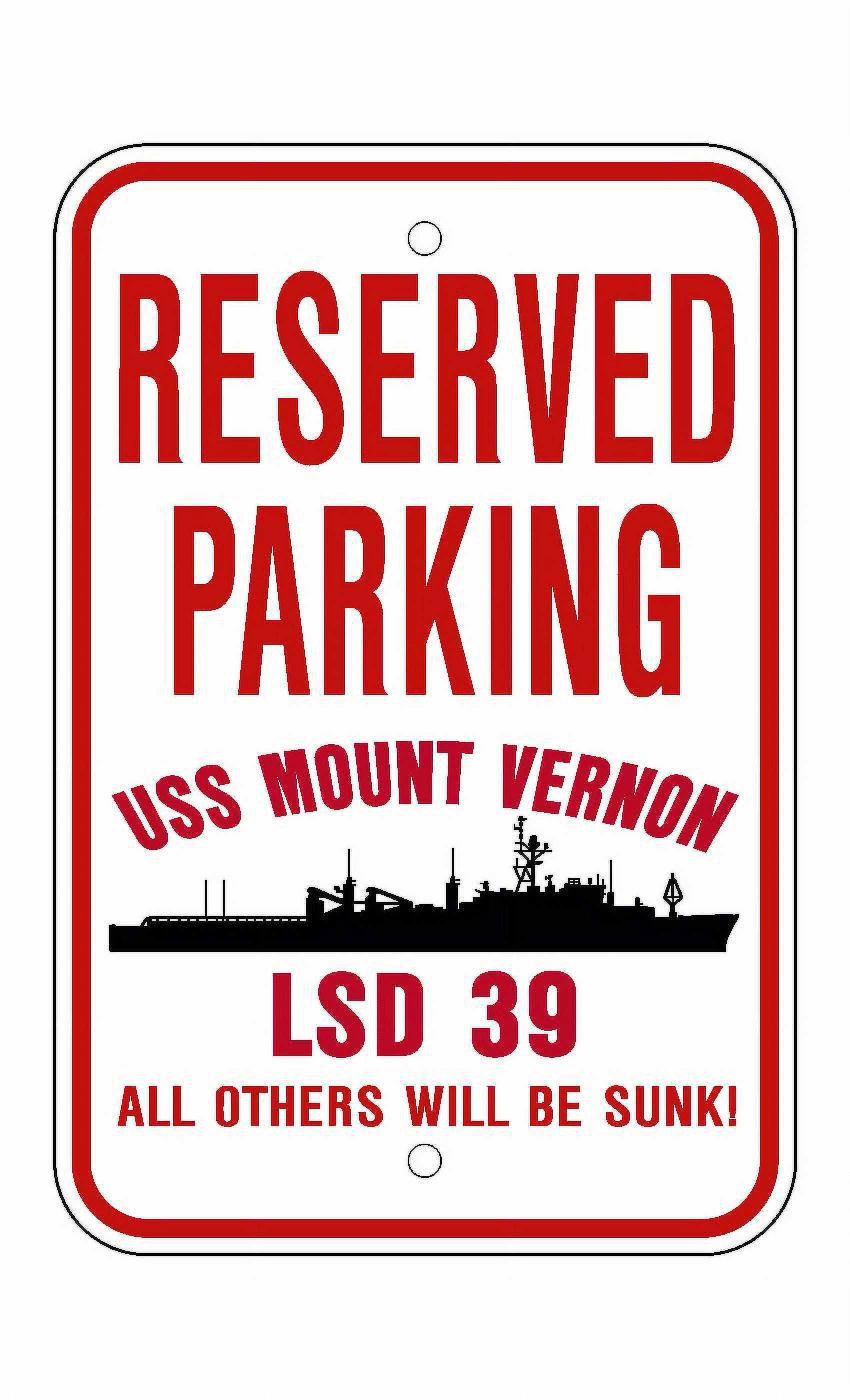 USS MOUNT VERNON LSD 39 Reserved Parking Sign Red / White Aluminum 12 ...