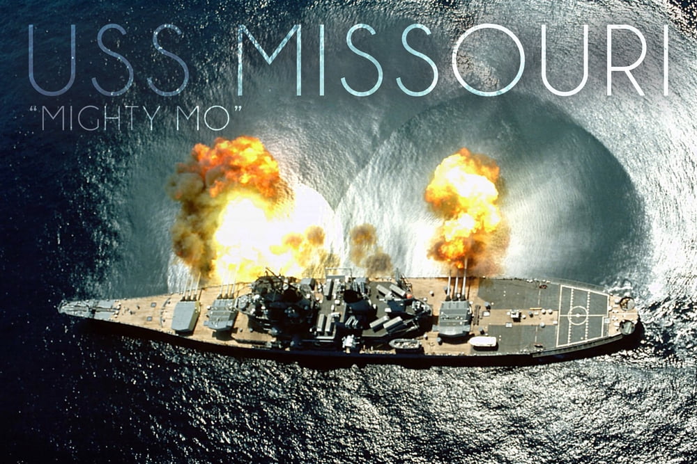USS Missouri, Aerial Firing (24x36 Giclee Gallery Art Print, Vivid ...