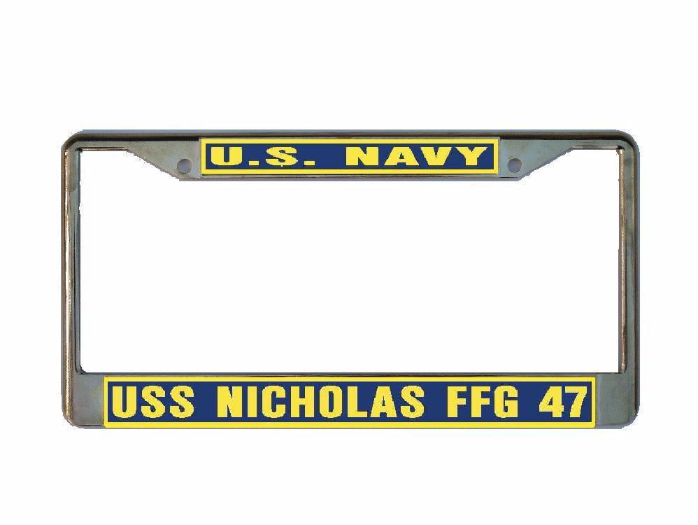 USS NICHOLAS FFG 47 License Plate Frame Gold Chrome Metal Military Navy ...