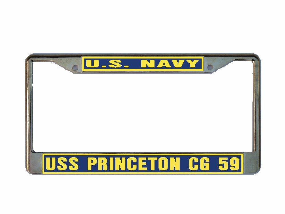 USS PRINCETON CG 59 License Plate Frame Gold Chrome Metal Military Navy USN Car Truck RV F001 ...