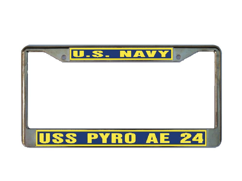 USS PYRO AE 24 License Plate Frame Gold Chrome Metal Military Navy USN ...