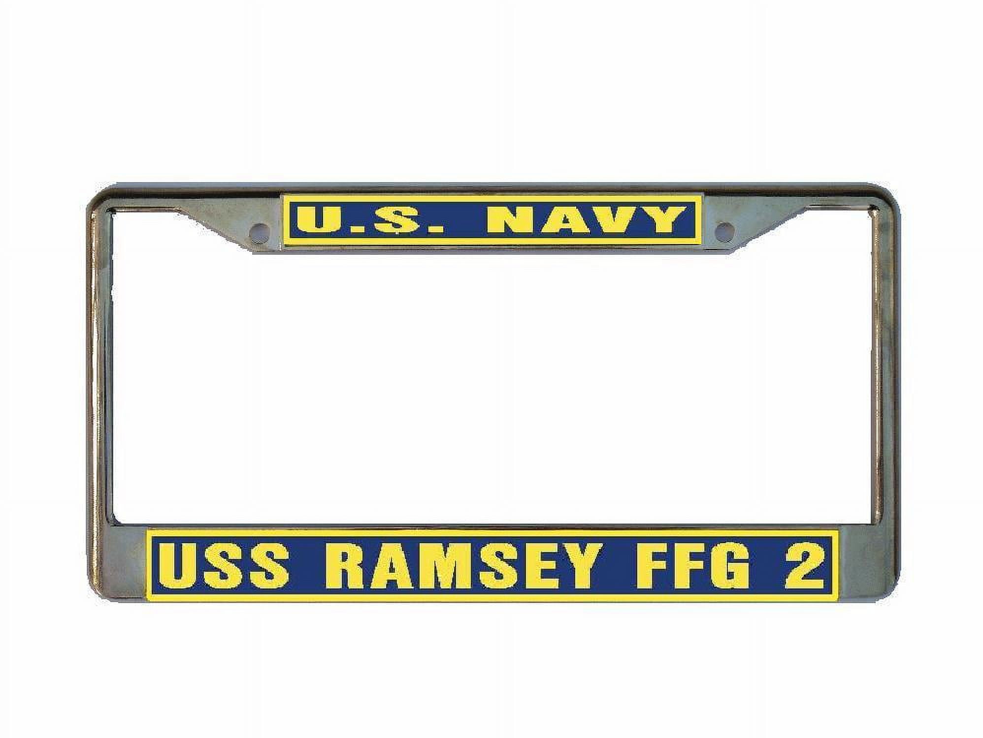 USS RAMSEY FFG 2 License Plate Frame Gold Chrome Metal Military Navy ...
