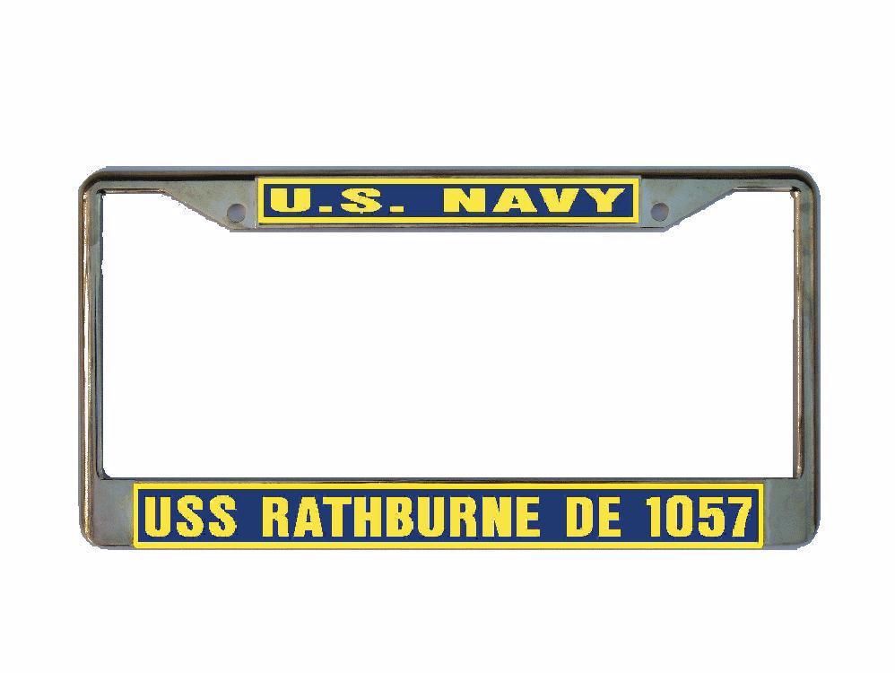 USS RATHBURNE DE 1057 License Plate Frame Gold Chrome Metal Military ...
