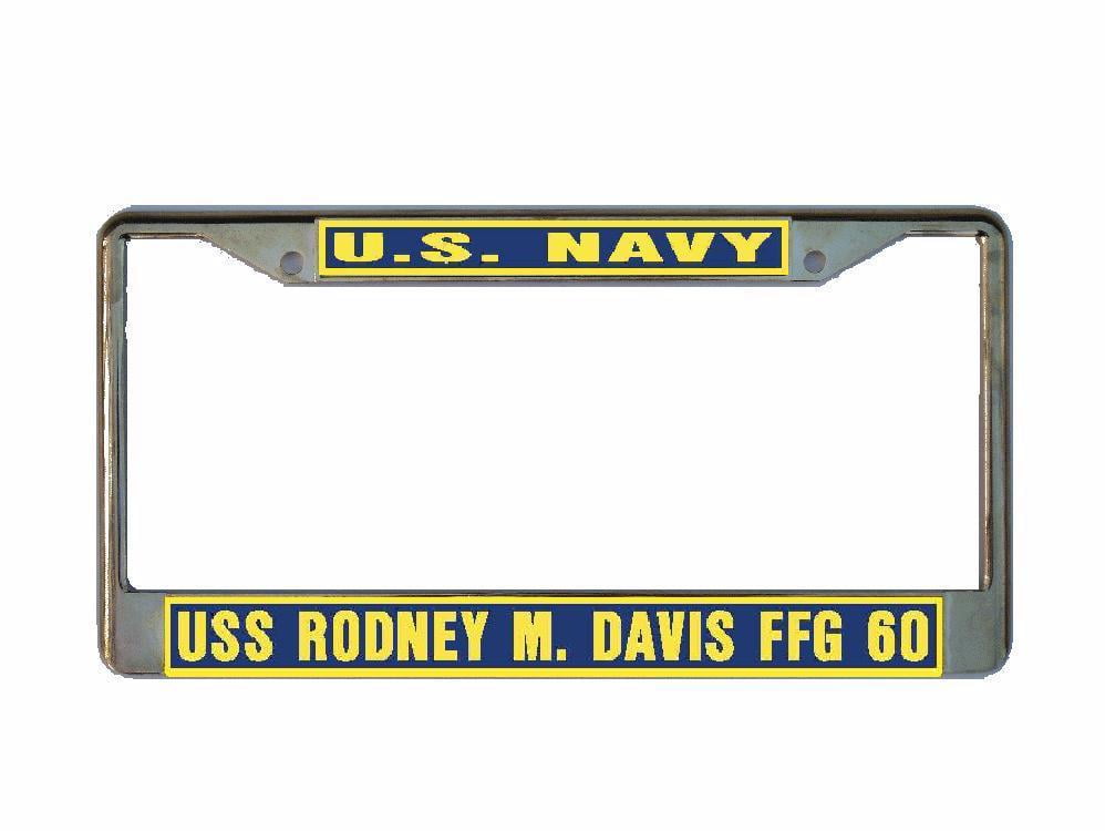 USS RODNEY M DAVIS FFG 60 License Plate Frame Gold Chrome Metal ...
