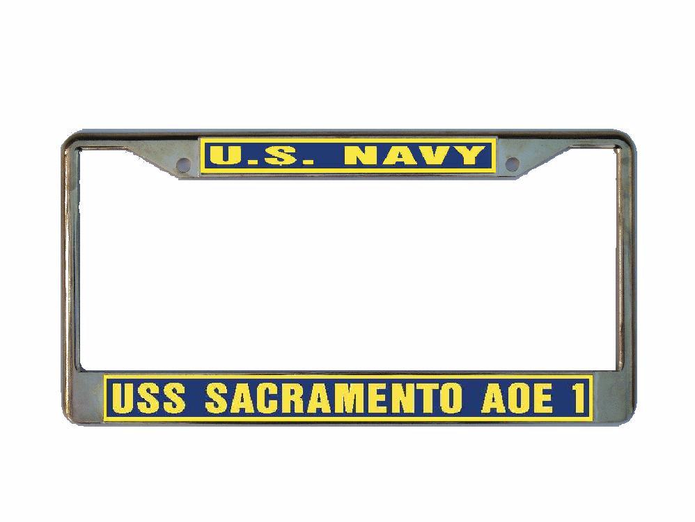 USS SACRAMENTO AOE 1 License Plate Frame Gold Chrome Metal Military ...