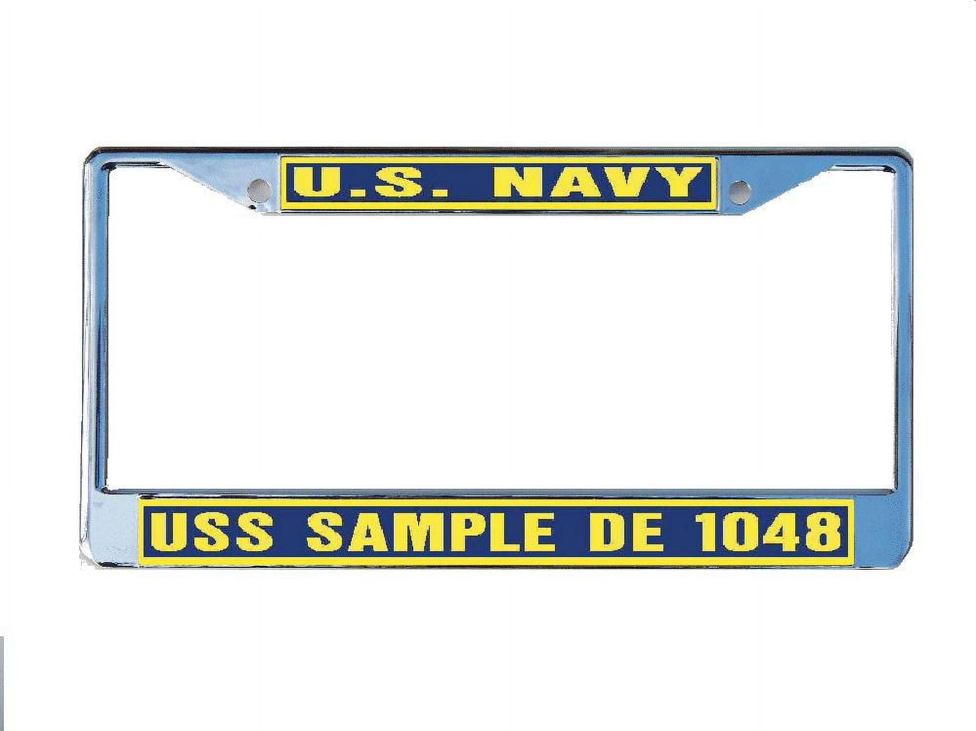 USS SAMPLE DE 1048 License Plate Frame Chrome Metal Military Navy USN ...