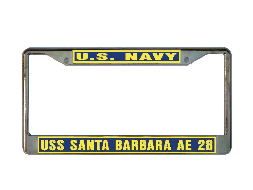 USS SANTA BARBARA AE 28 License Plate Frame Gold Chrome Metal Military ...