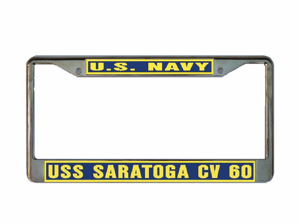 USS SARATOGA CV 60 License Plate Frame Gold Chrome Metal Military Navy ...