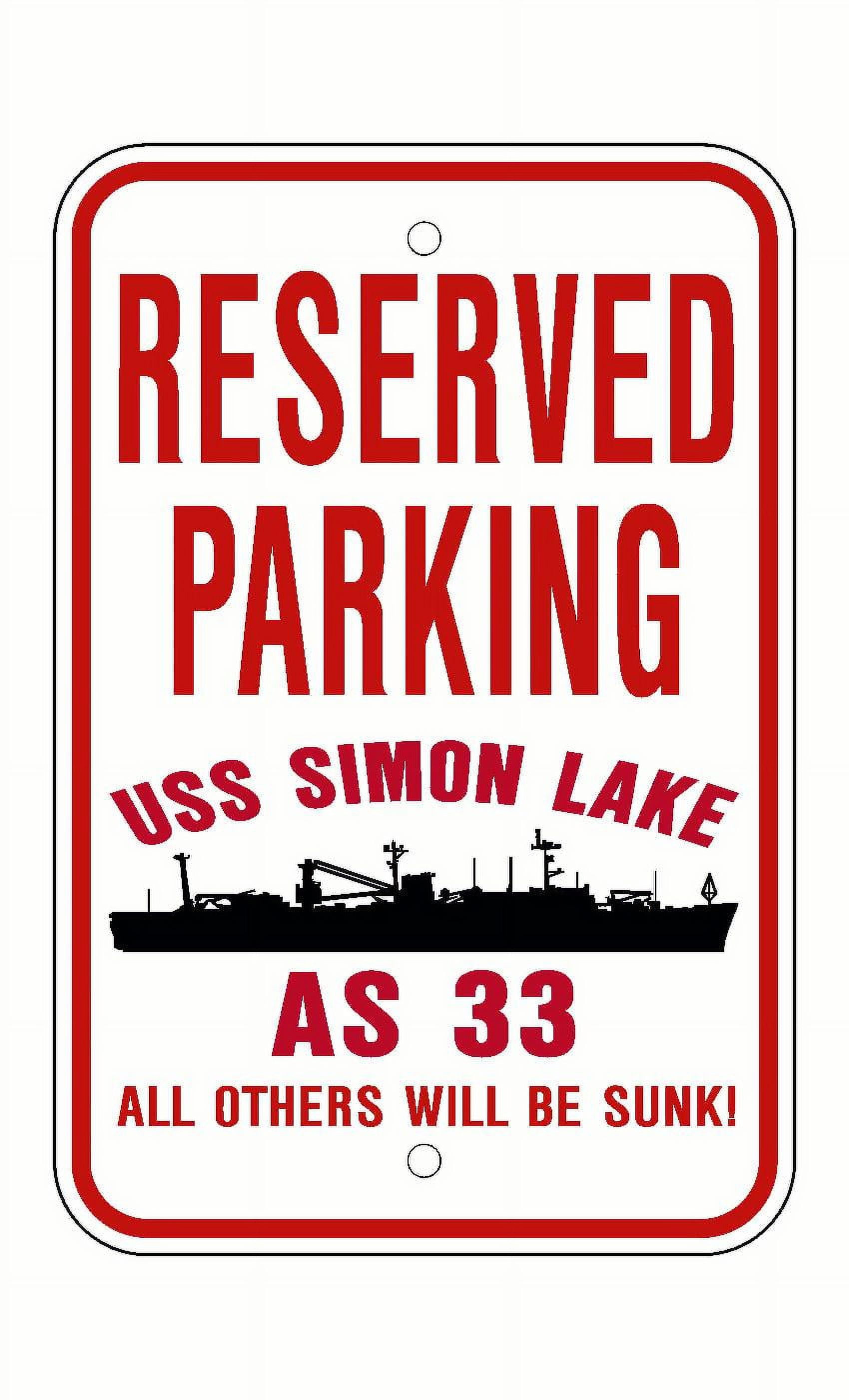 USS SIMON LAKE AS 33 Reserved Parking Sign Red / White Aluminum 12" x ...