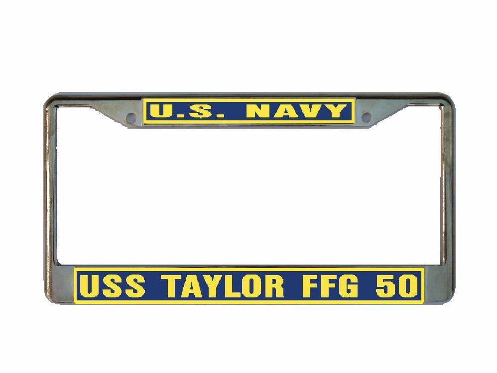 USS TAYLOR FFG 50 License Plate Frame Gold Chrome Metal Military Navy ...