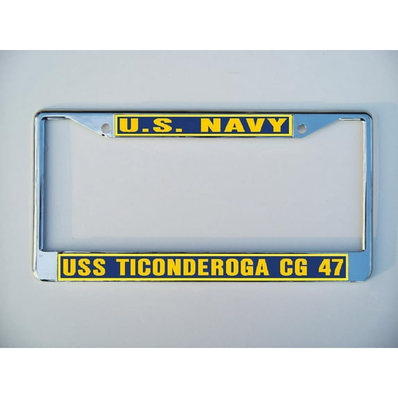 USS TICONDEROGA CG 47 License Plate Frame Chrome Metal Military Navy ...