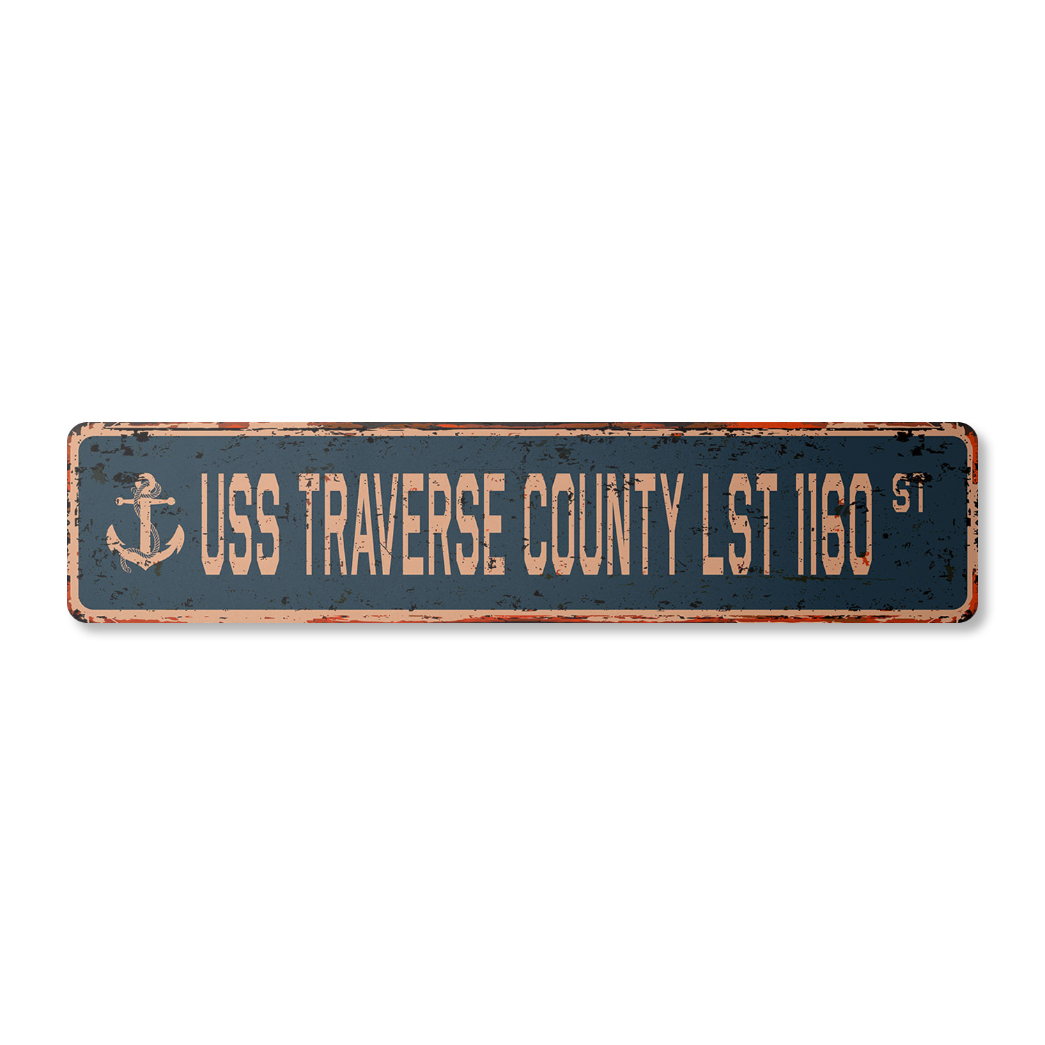USS TRAVERSE COUNTY LST 1160 Vintage Aluminum Street Sign us navy ship ...