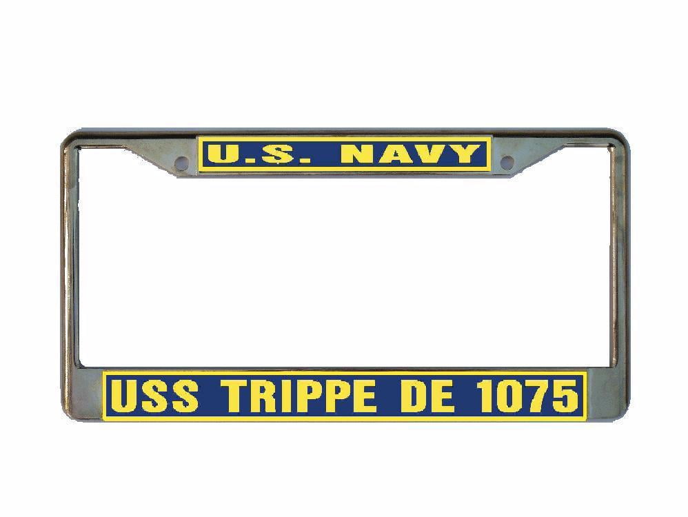 USS TRIPPE DE 1075 License Plate Frame Gold Chrome Metal Military Navy ...