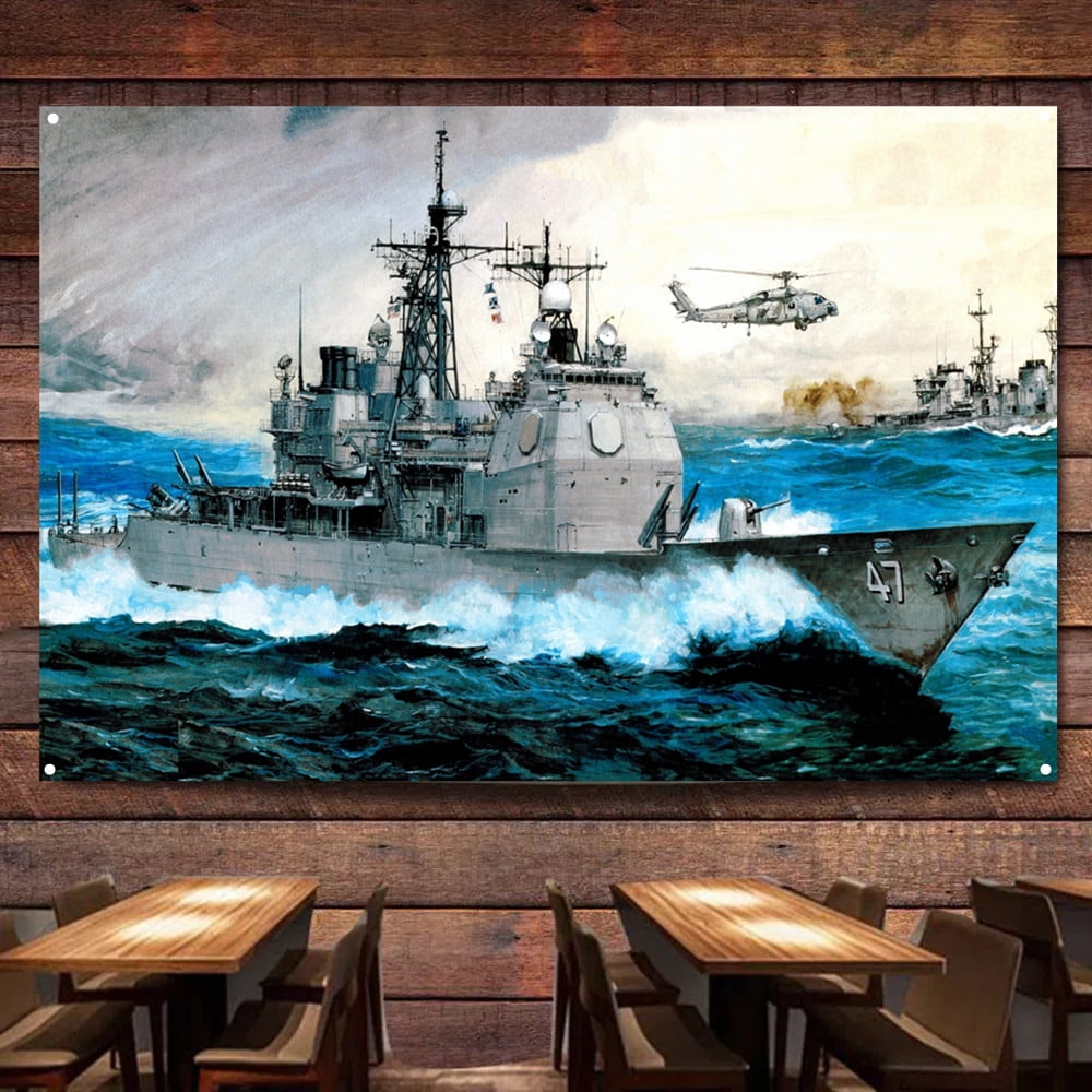 USS Ticonderoga CG-47 Battleship Wall Art Banners Hanging Flags Wall ...
