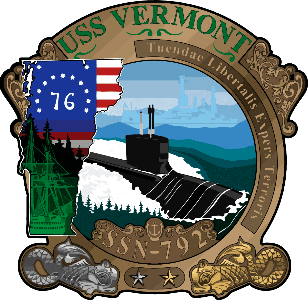 USS Vermont SSN-792 Badge Sticker Decal Virginia Class Attack submarine ...