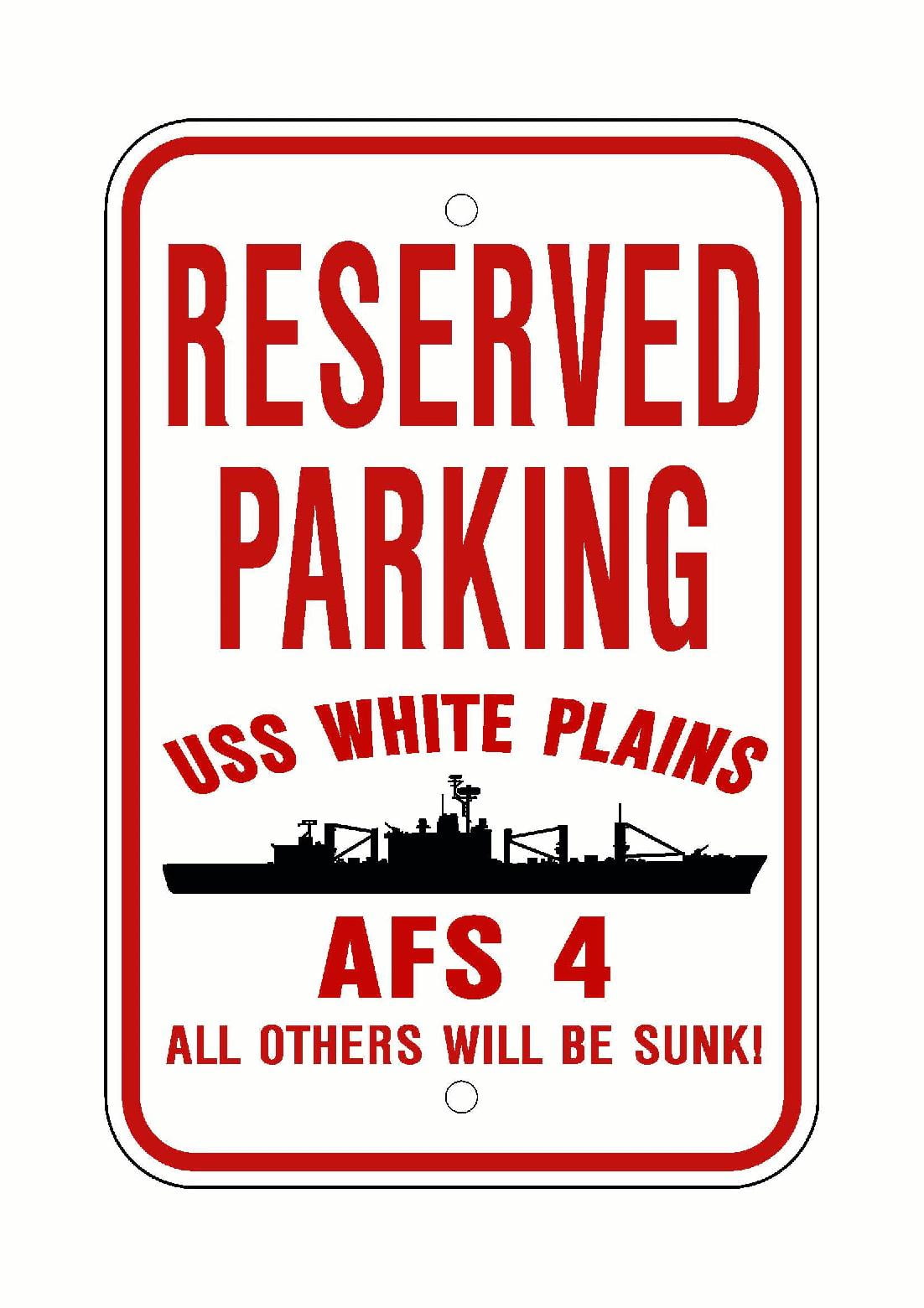 USS WHITE PLAINS AFS 4 Reserved Parking Sign Red / White Aluminum 12" x ...