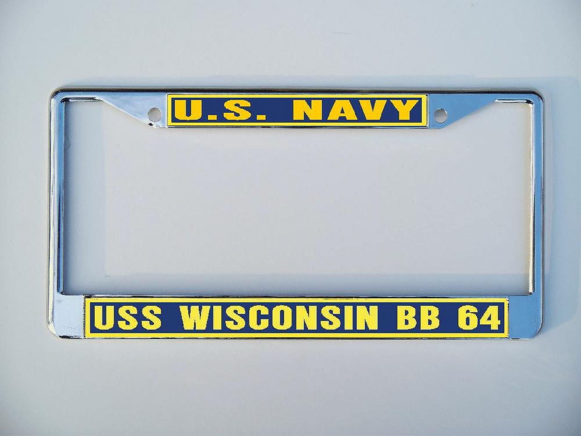 USS WISCONSIN BB 64 License Plate Frame Chrome Metal Military Navy USN ...
