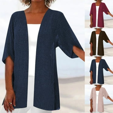 Dyegold Women's 3/4 Sleeve Lightweight Linen Cotton Cardigan, Casual ...