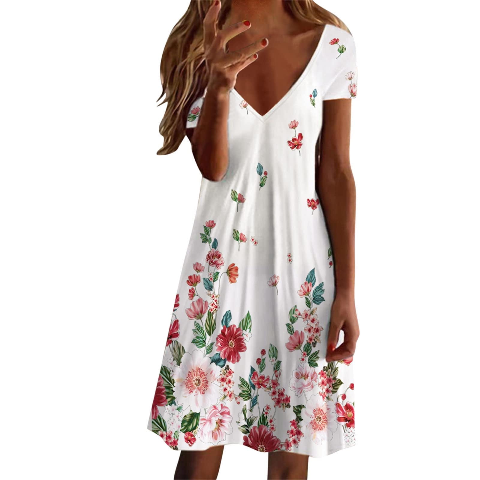 USSUMA Beach Dresses for Women Casual Summer Flowy Swing Knee-Length ...