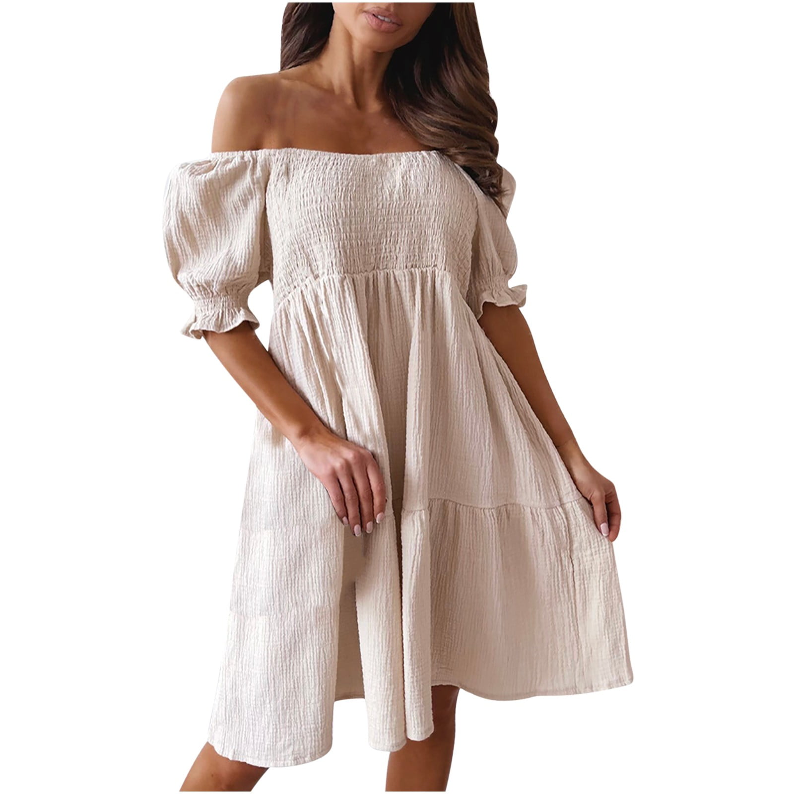 USSUMA Beach Dresses for Women Casual Summer, Women Off Shoulder Summer ...