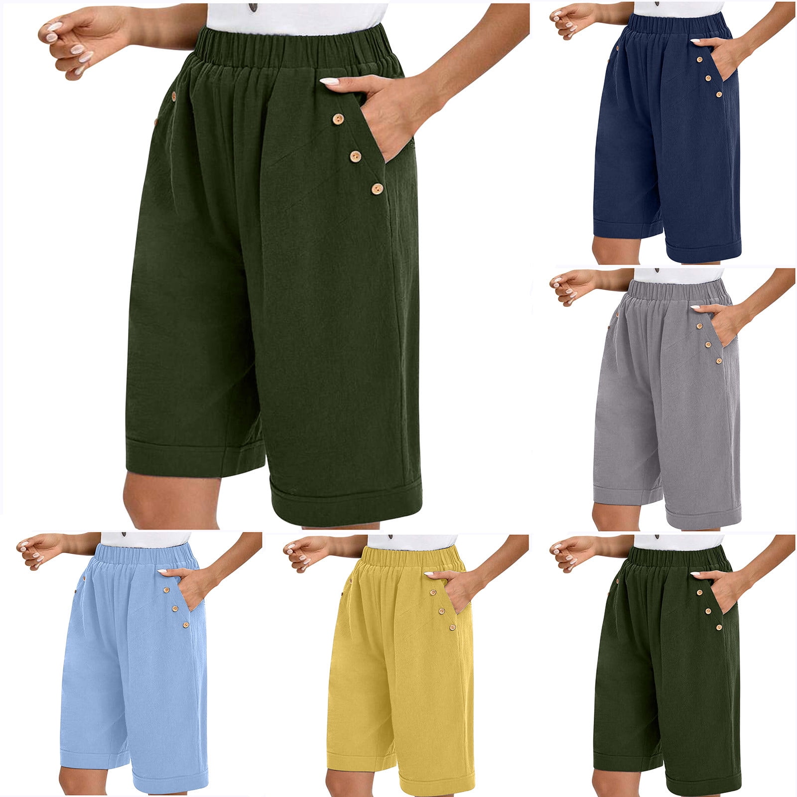 USSUMA Biker Shorts Women Solid Color Flat Front Elastic Band Summer ...