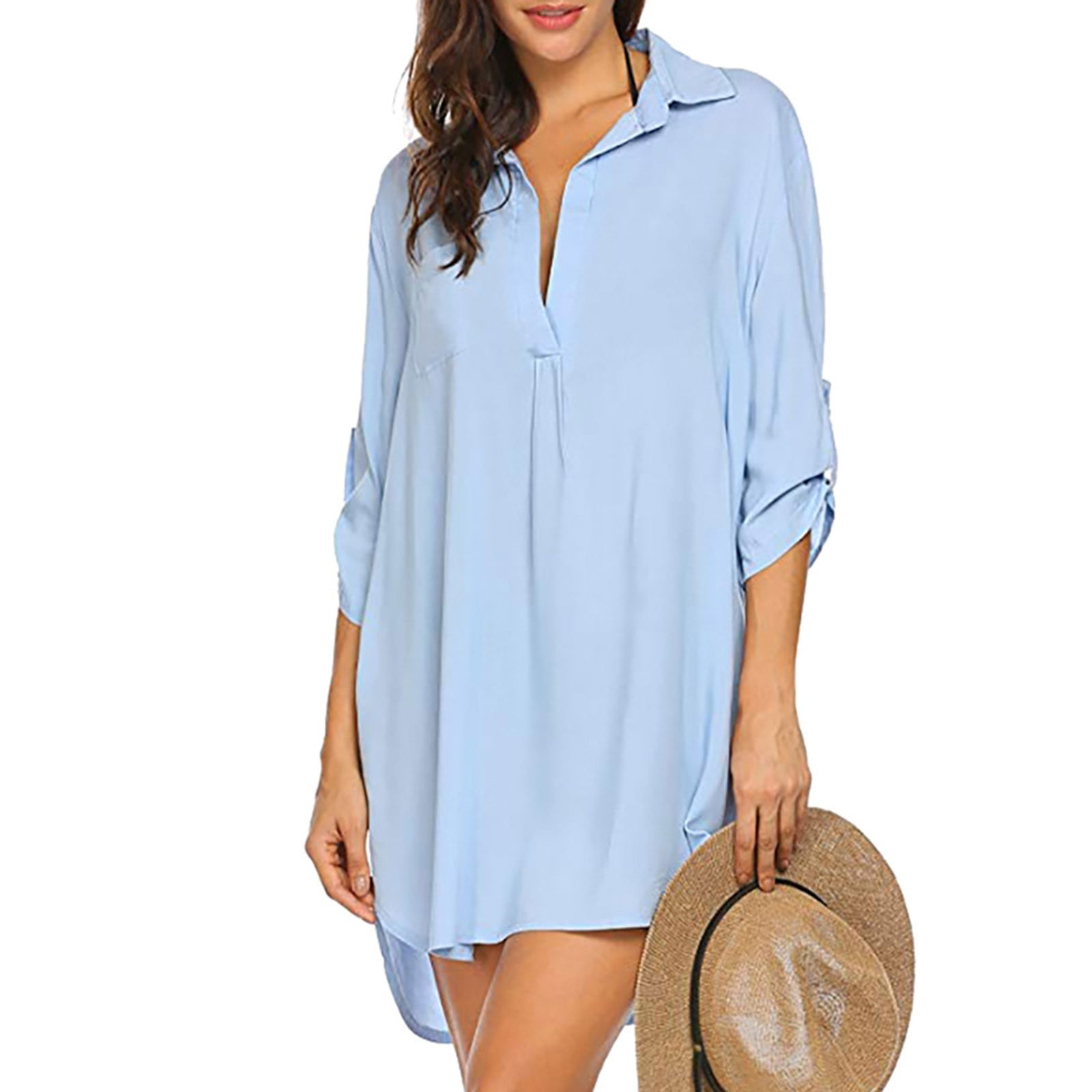 USSUMA Clearance Swimsuit Women Cover up V-Neck 3/4 Sleeve Bathing Suit ...
