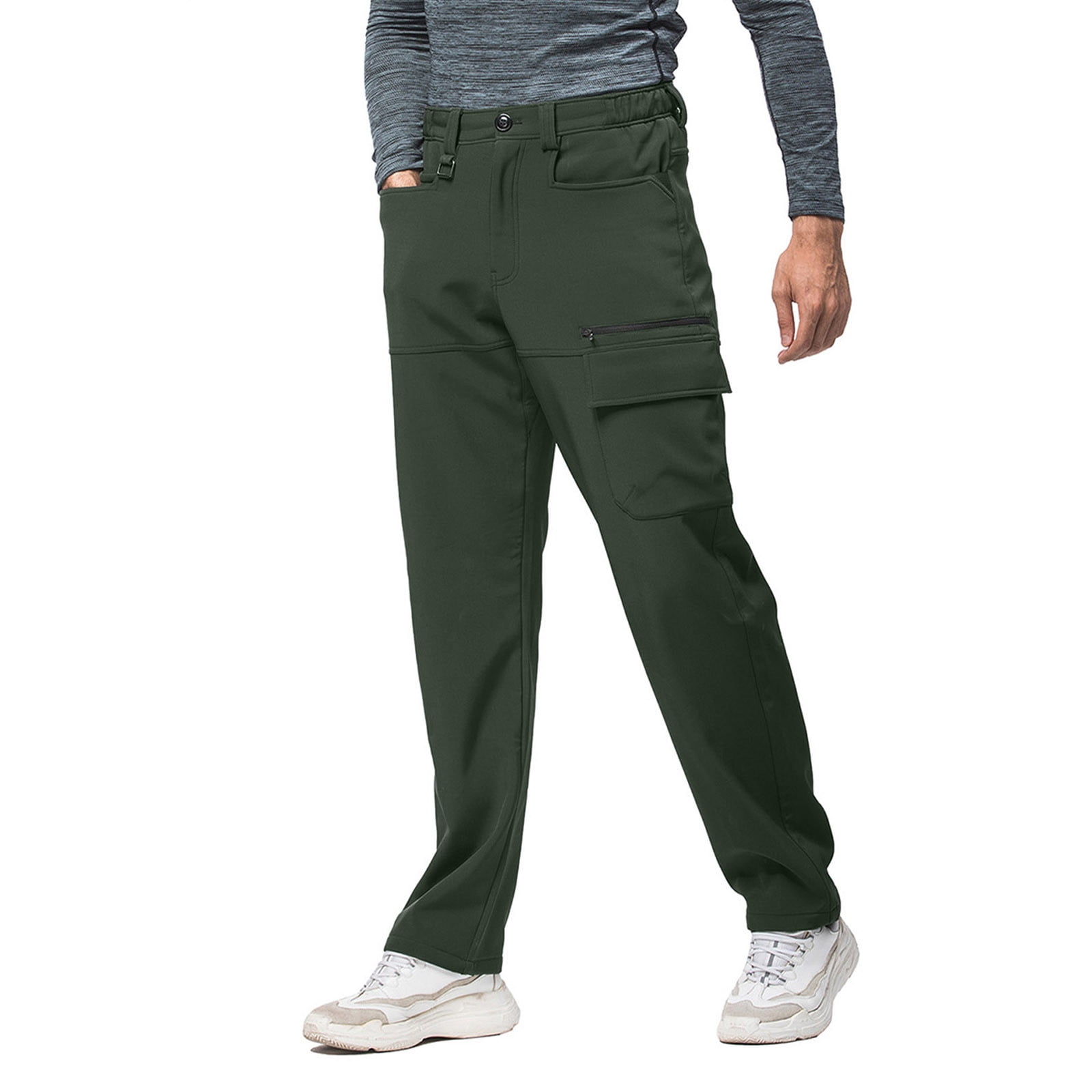 USSUMA Hiking Pants Men Solid Multi-pocket Long Cargo Casual Relaxed ...