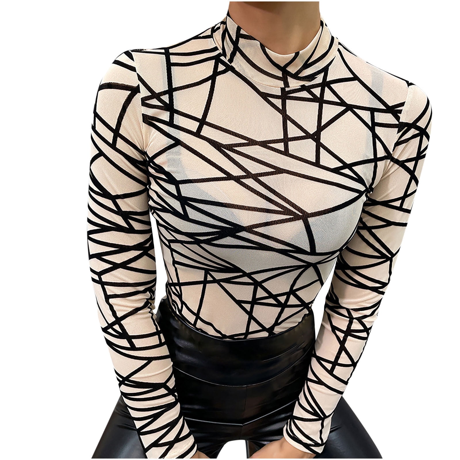 USSUMA Long Sleeve Women Tops Dressy Casual Slim Fit Sheer Mesh Trendy ...