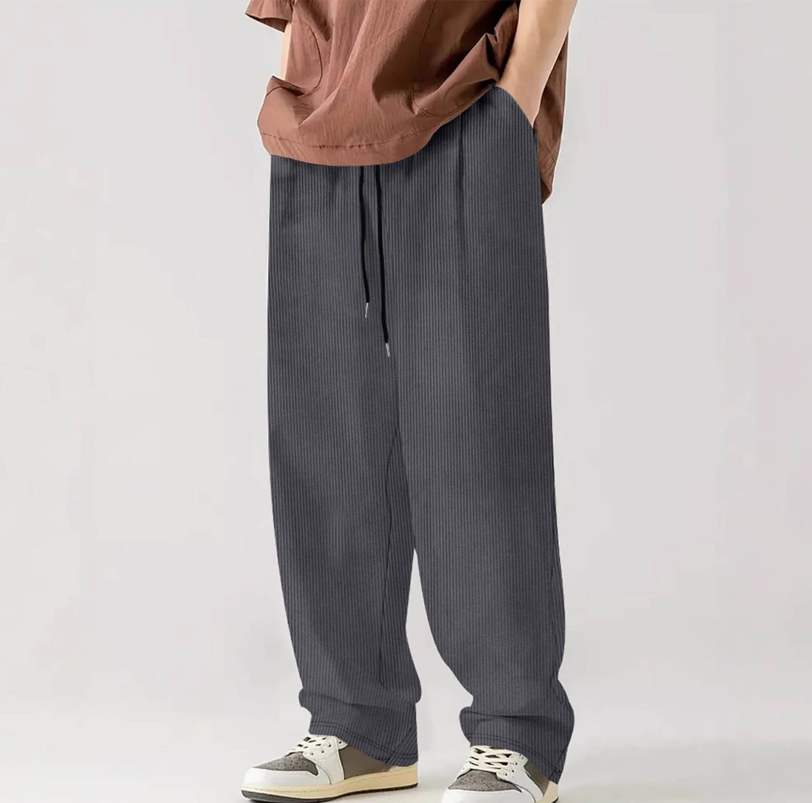 USSUMA Men Clothing Solid Corduroy Long Joggers Activewear Relaxed ...