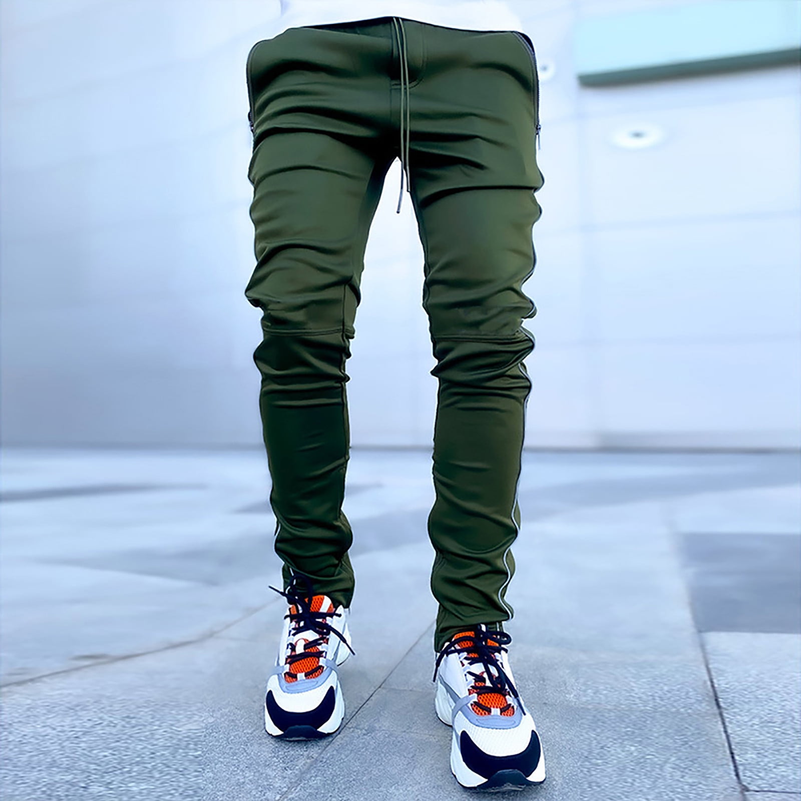 USSUMA Mens Joggers with Pockets Reflective Long Cargo Athleisure ...