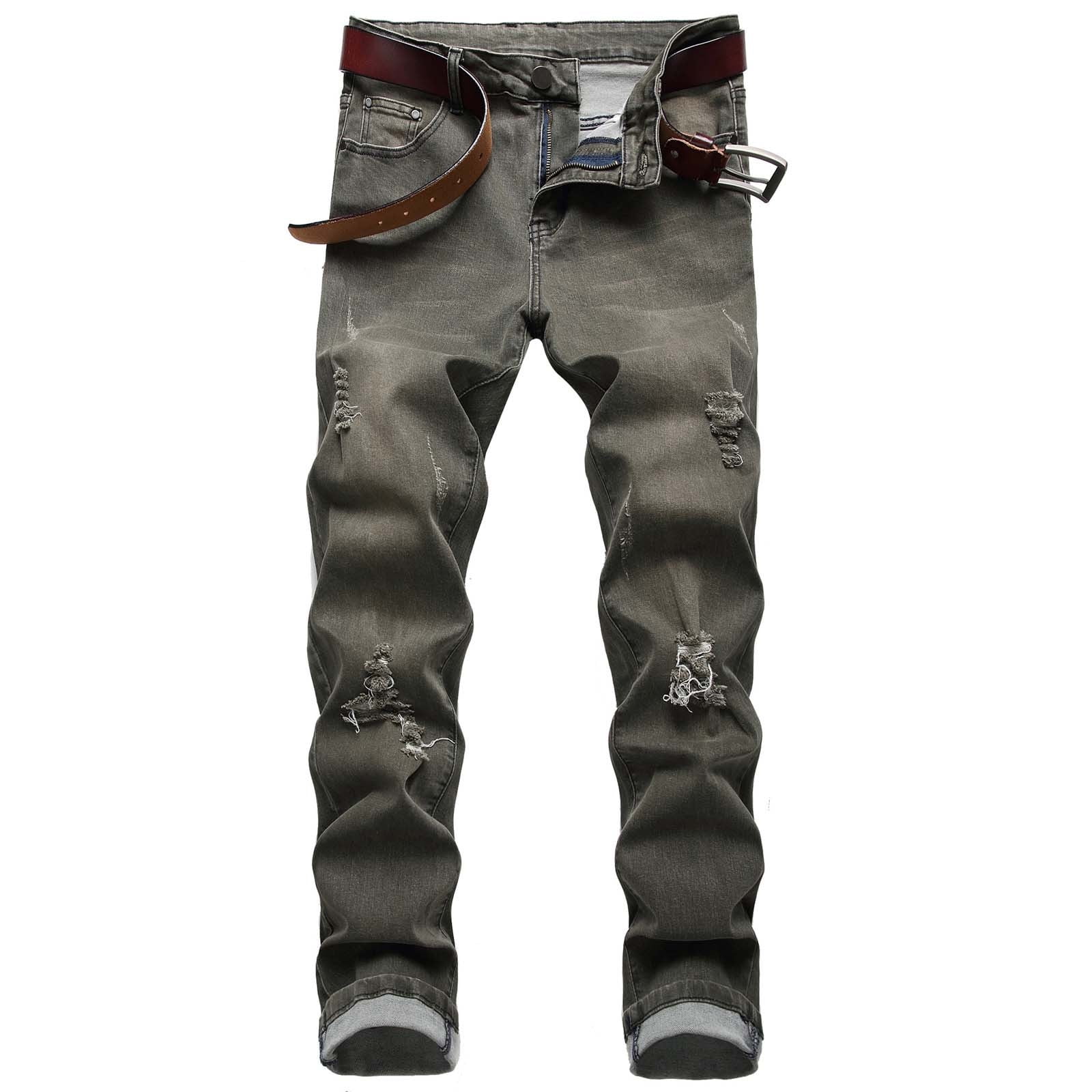 USSUMA Mens Joggers with Pockets Ripped Jeans Long Khakis Casual ...