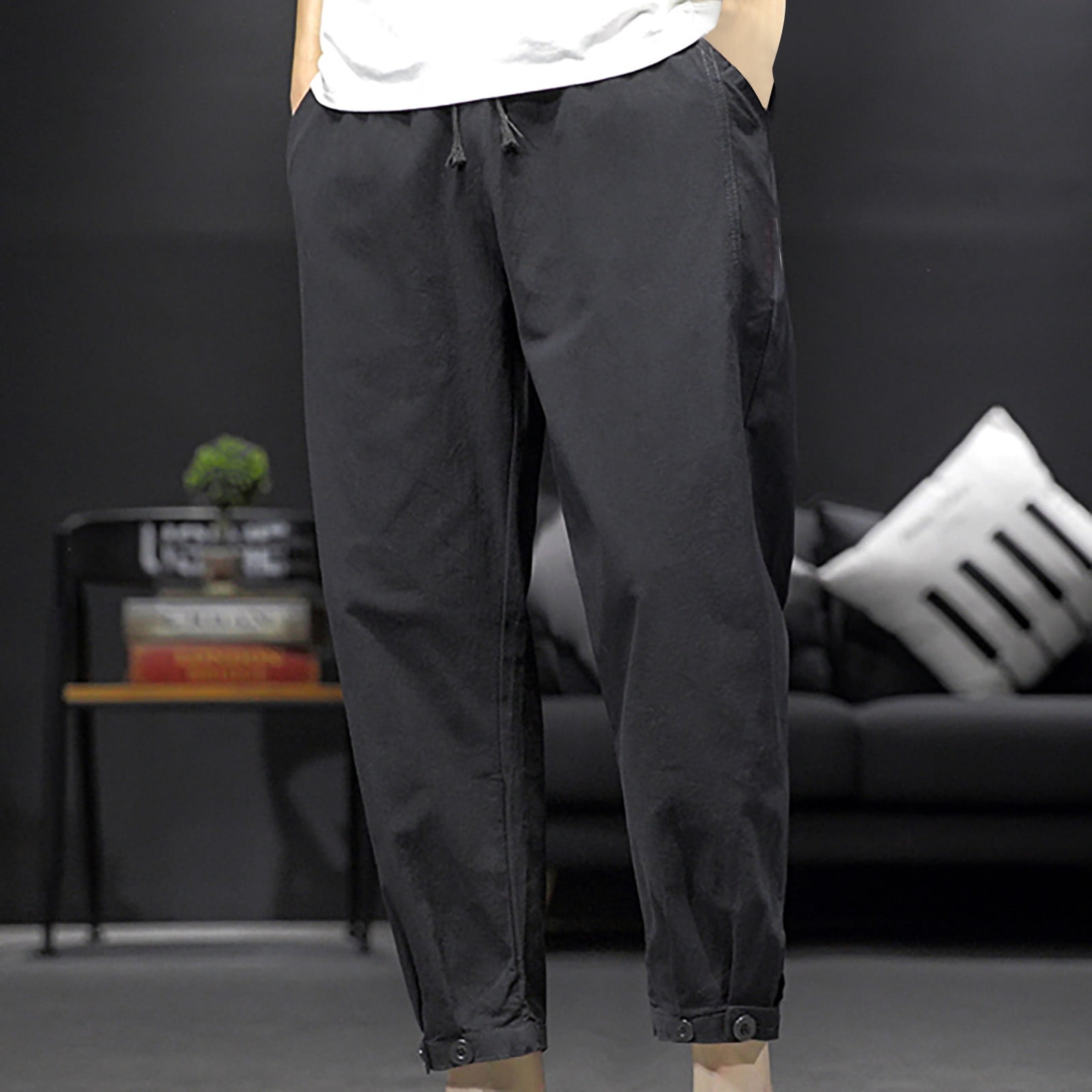 USSUMA Mens Sweatpants Solid Button-Fly Long Joggers Activewear Relaxed Pocket Drawstring Loose ...