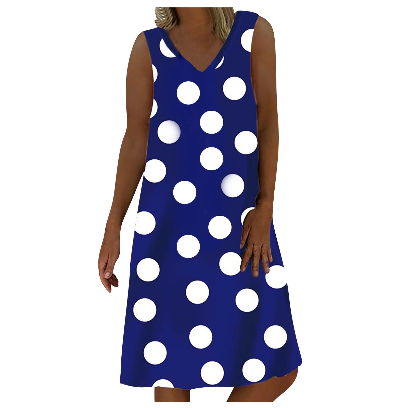 USSUMA Midi Sundresses for Women Casual Summer Polka Dot Knee Length ...
