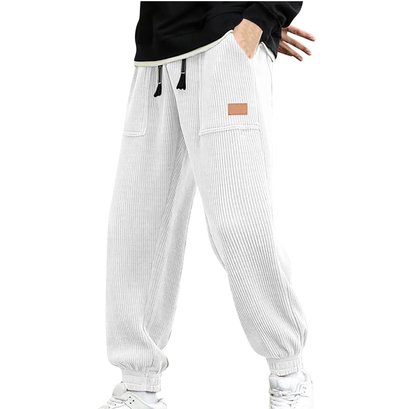 USSUMA Pants for Men Corduroy Long Cargo Casual Relaxed Wide-Leg ...