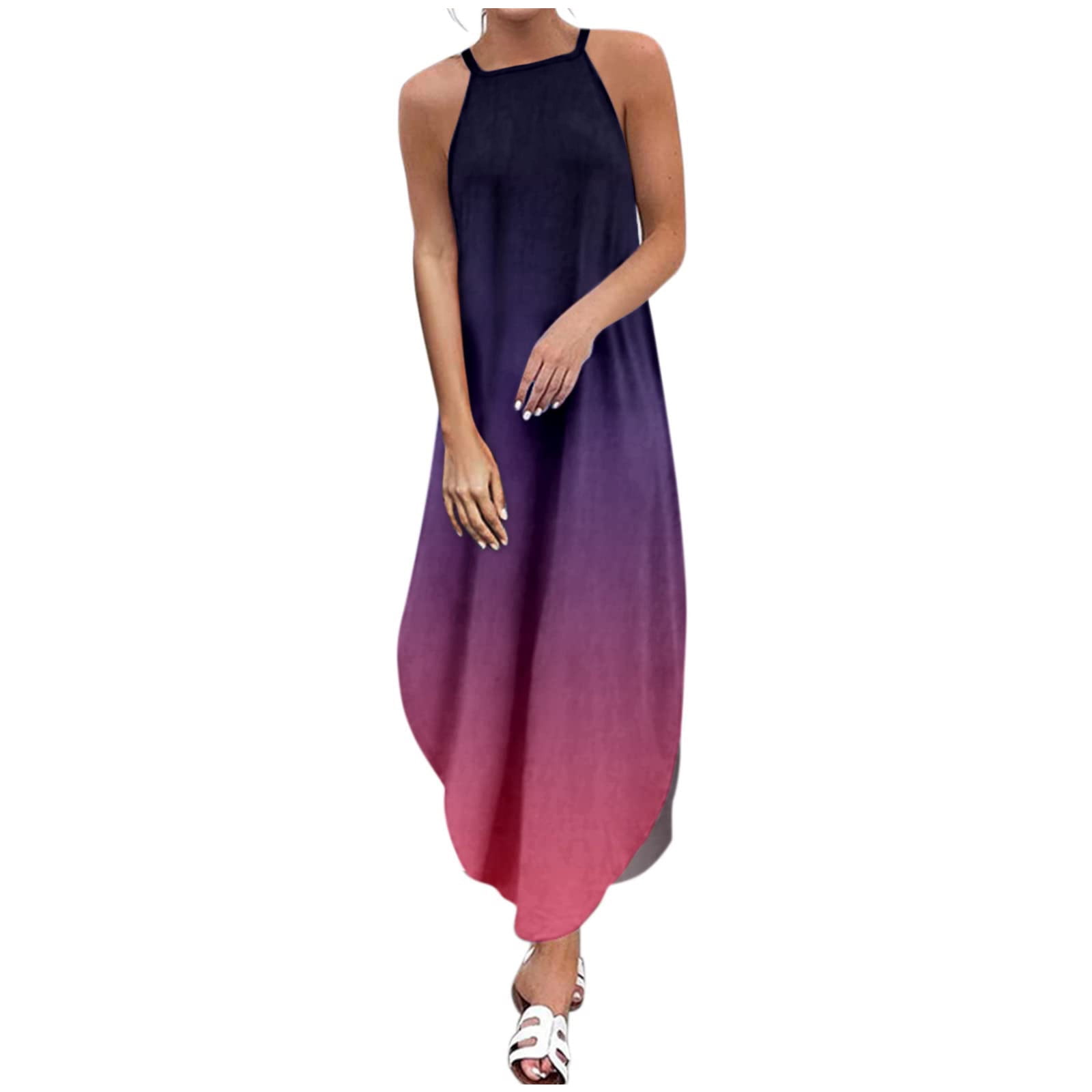 USSUMA Sleeveless Sundresses for Women Ombre Maxi Beach Party Dresses ...