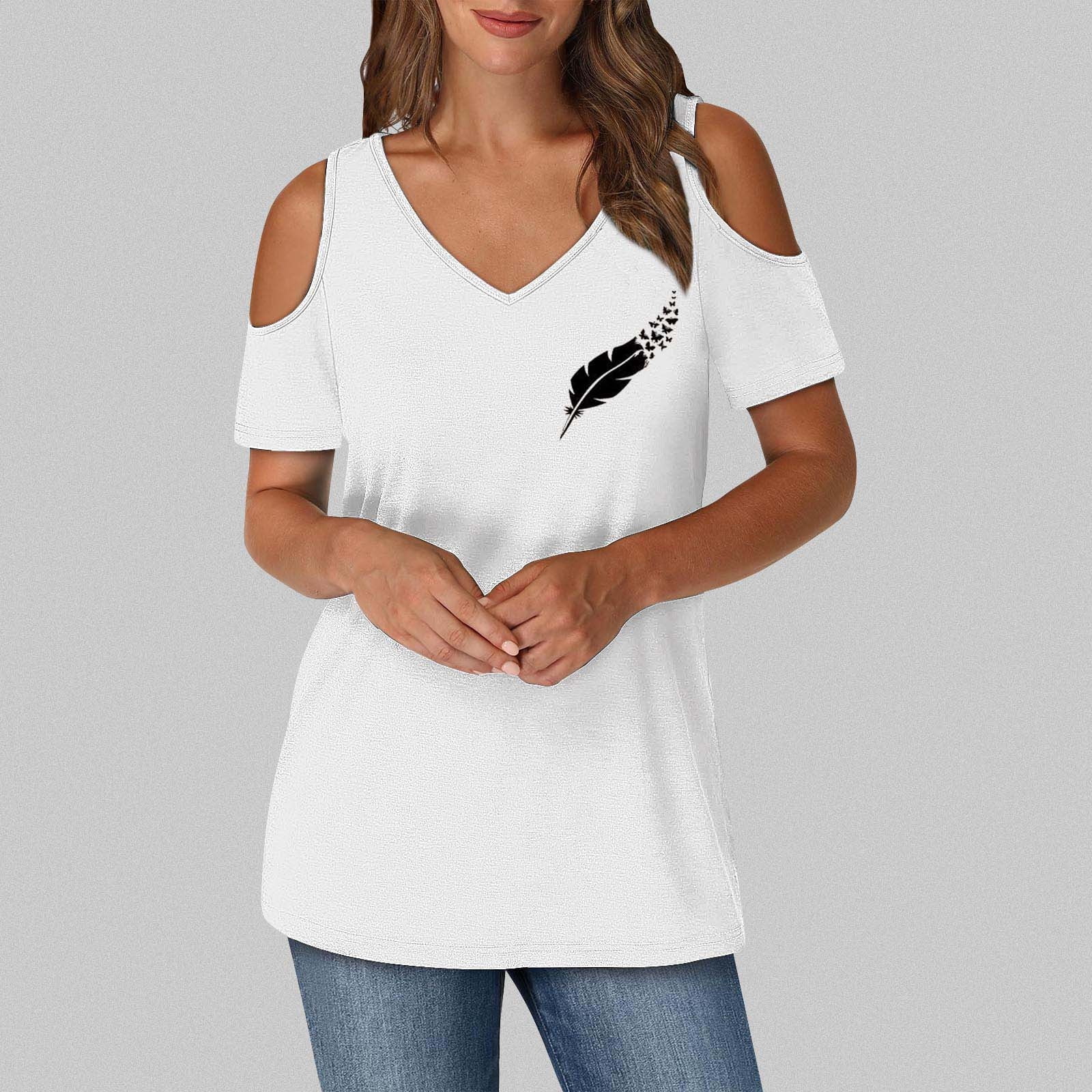 USSUMA Strappy Cold Shoulder Pleated Flowy Summer Tops for Women 2022 ...