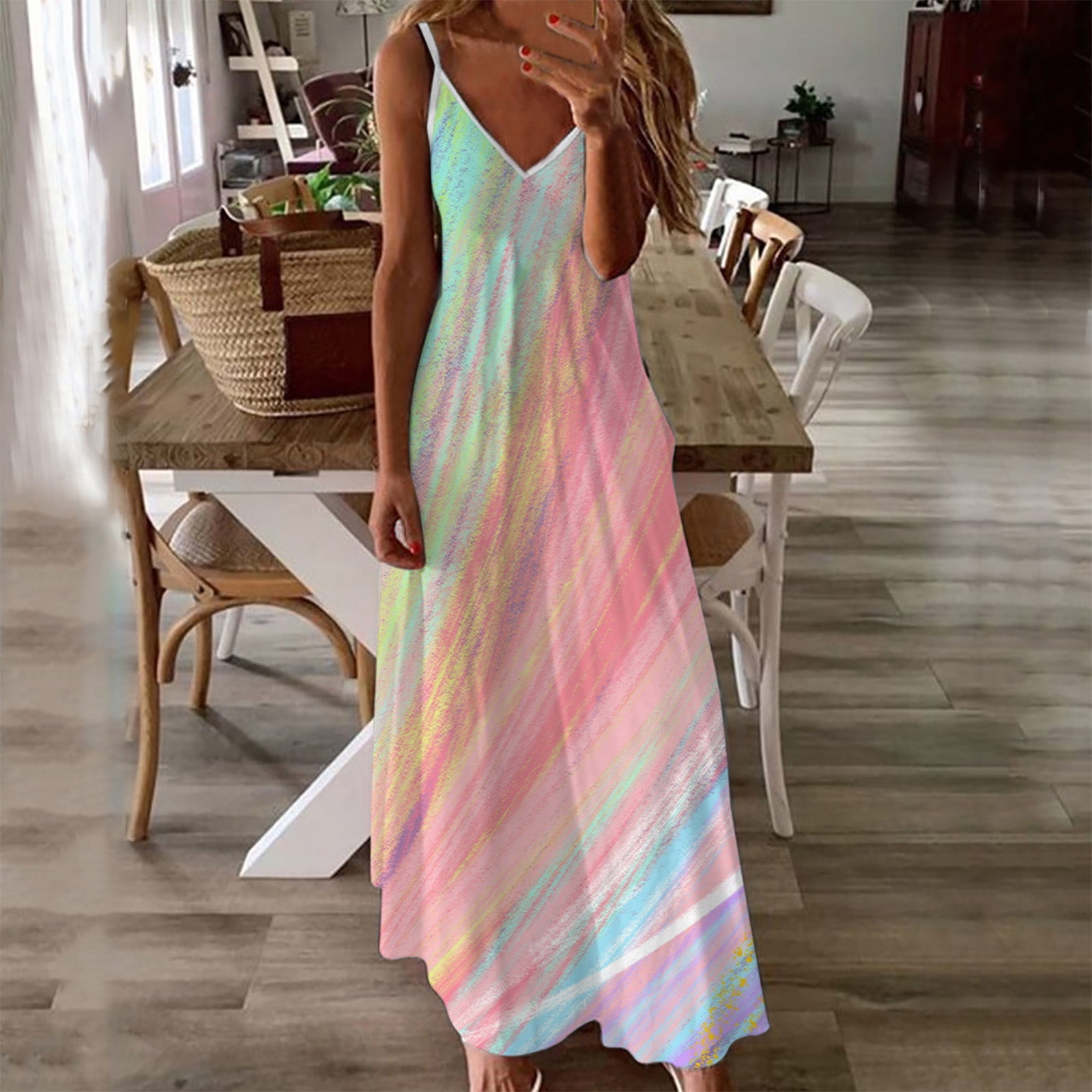 USSUMA Sun Dresses Women Summer Casual Bohemian Flowy Swing Long Maxi ...