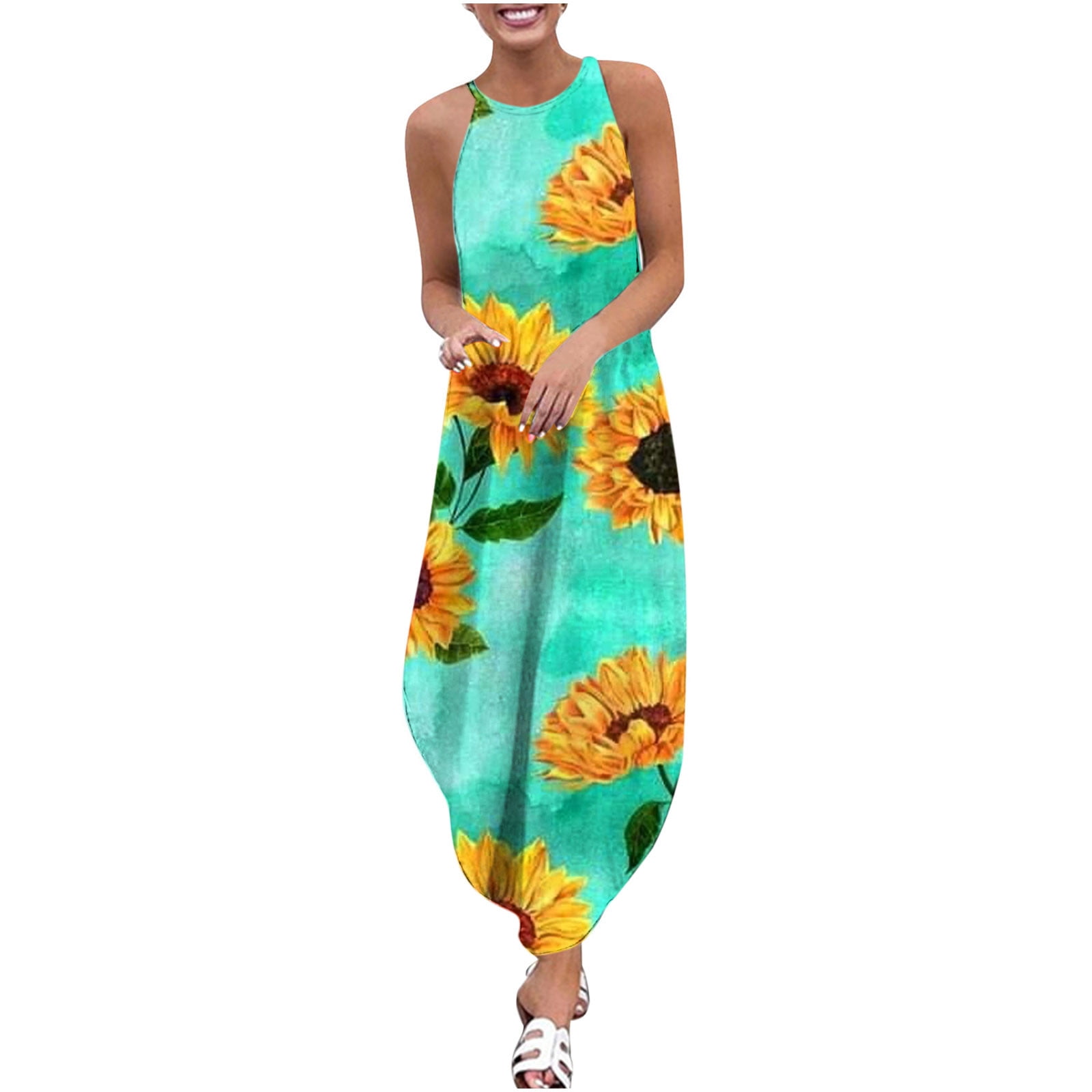 USSUMA Sun Dresses Women Summer Casual Sleeveless Spaghetti Strap ...